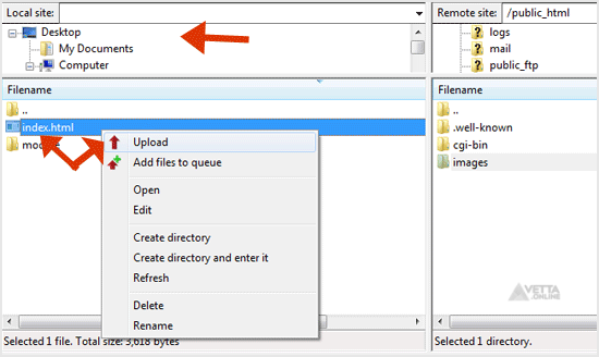 Vetta Group - How to upload the Index file to your site using FileZilla?