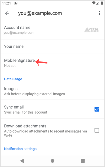 Vetta Group - How to set a custom email signature in an Android mobile?
